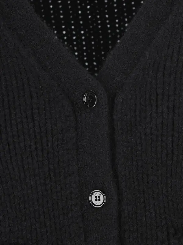 Celine Black Cashmere V-neck Cardigan With Patch Pockets