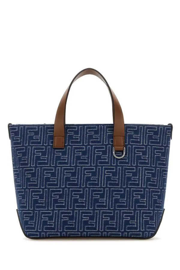 Fendi Embroidered Denim Handbag - Blue