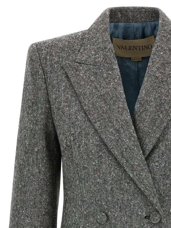 Valentino Garavani Double-breasted Blazer In Bottonato Natte
