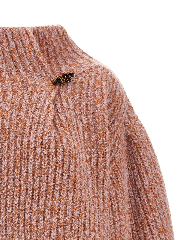Dries Van Noten Two-tone Knitted Wool And Alpaca Sweater With Jewel Detail - Pink