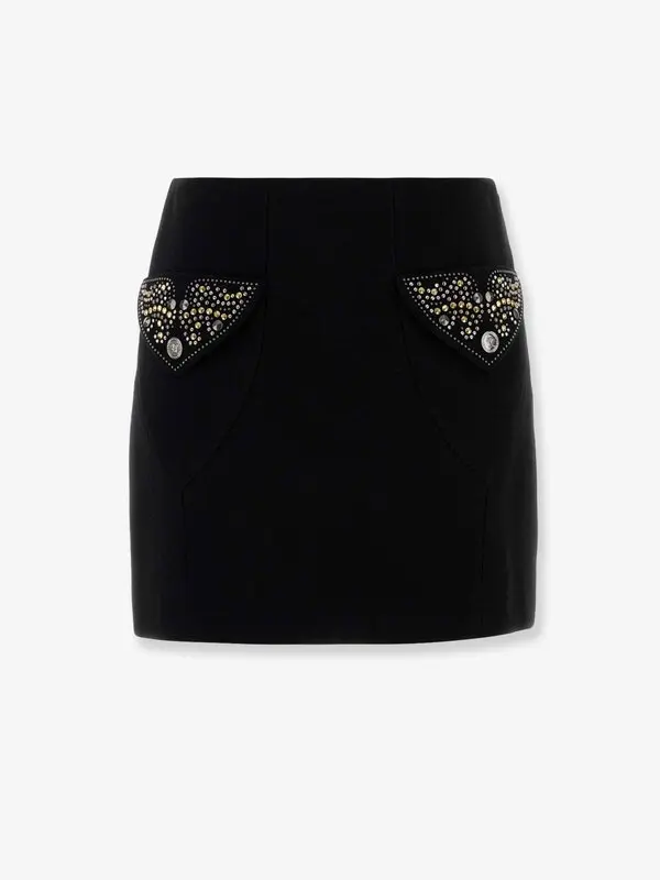Versace Virgin Wool Mini Skirt With Studded Flap Pockets
