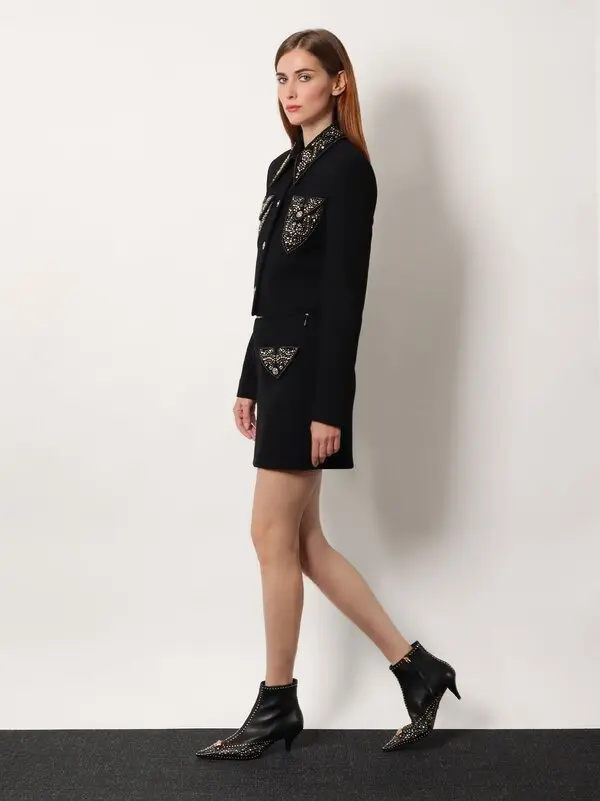 Versace Virgin Wool Mini Skirt With Studded Flap Pockets
