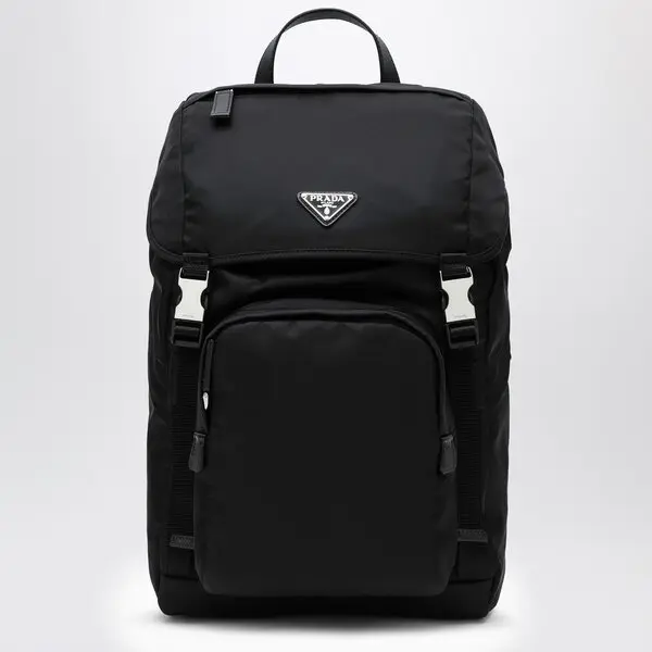 Prada Re-nylon Backpack With Snap Fastener - Black