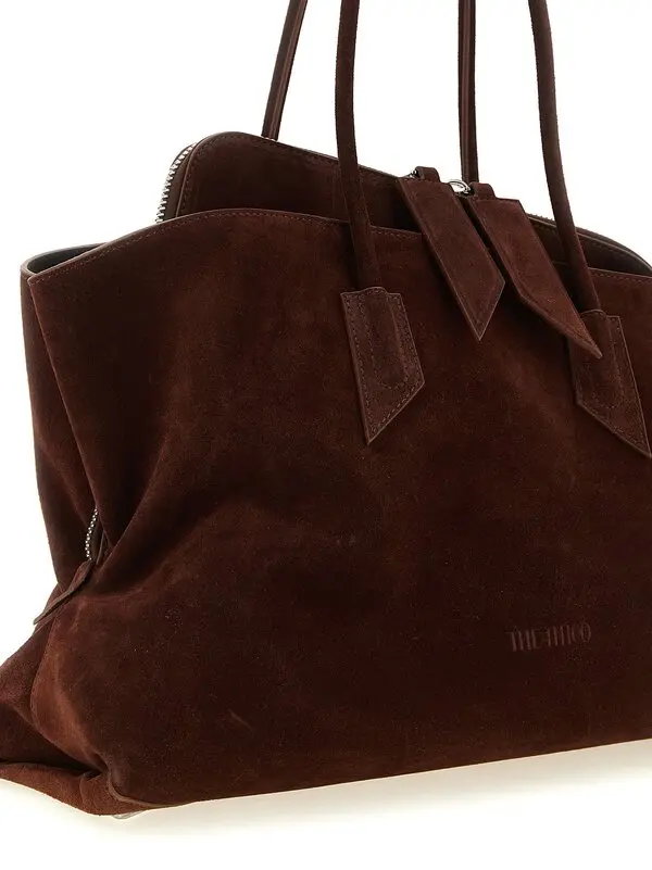 Attico La Passeggiata Medium Ostrich Effect Leather Shoulder Bag - Brown