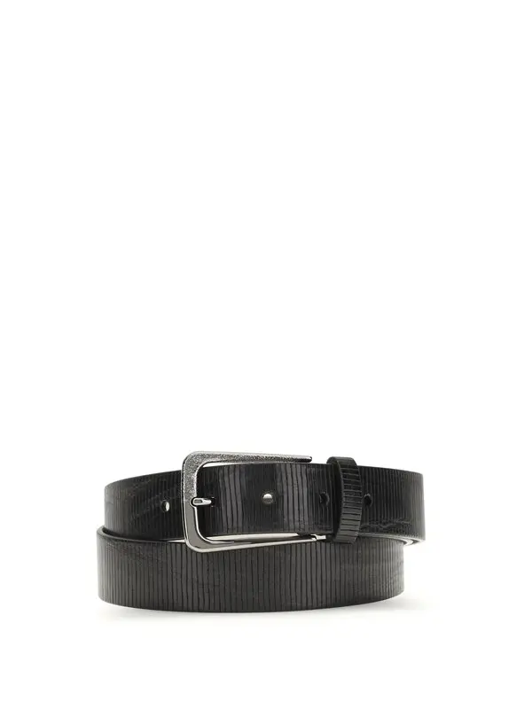 Brunello Cucinelli Carved Leather Belt With Shimmering Buckle - Black