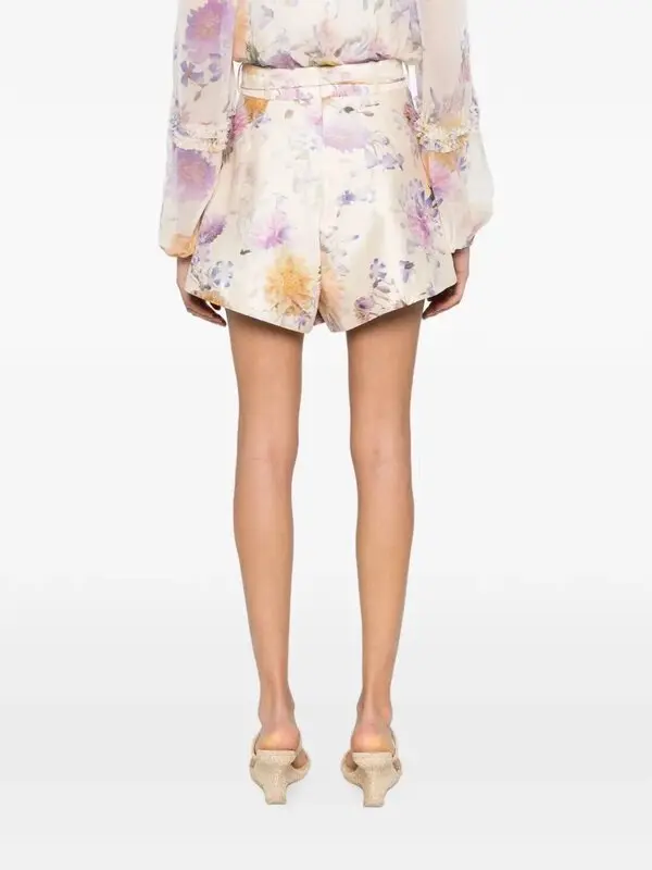 Zimmermann Luna Tuck Shorts In Cream Dahlia - Multicolor