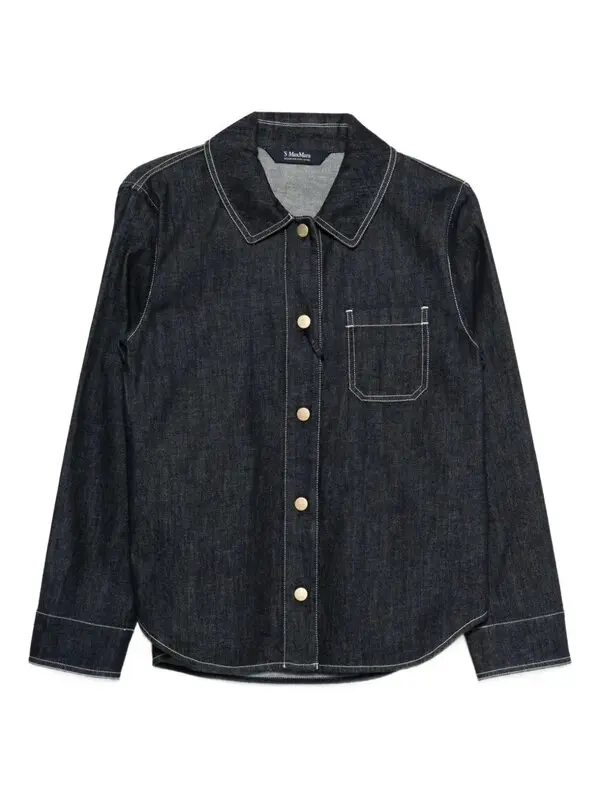 Max Mara Denim Shirt With Contrasting Stitching And Patch Pocket - Blue