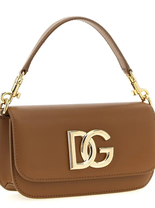 Dolce & Gabbana Calf Leather Handbag With Metal Logo - Brown