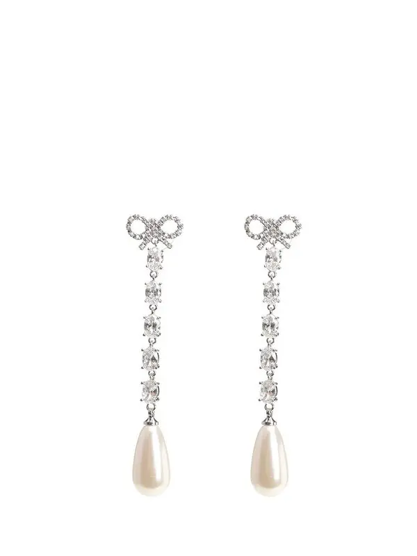 SELF-PORTRAIT Crystal And Faux Pearl Drop Earrings - Silver