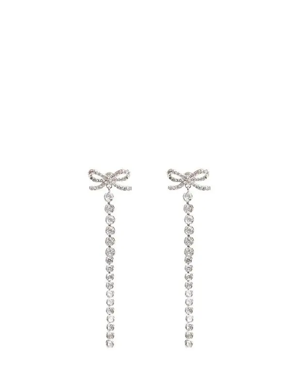SELF-PORTRAIT Plated Brass Bow Earrings With Crystal Embellishment - Silver