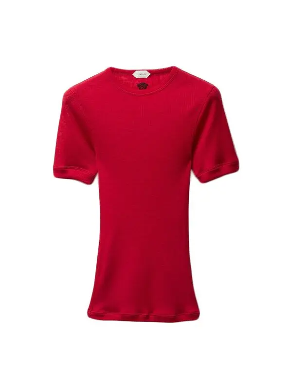 Versace Ribbed T-shirt With Medusa Embroidery - Multicolor