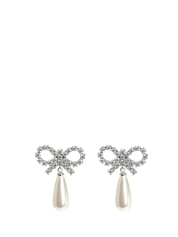 SELF-PORTRAIT Bow Pearl Drop Earrings - White