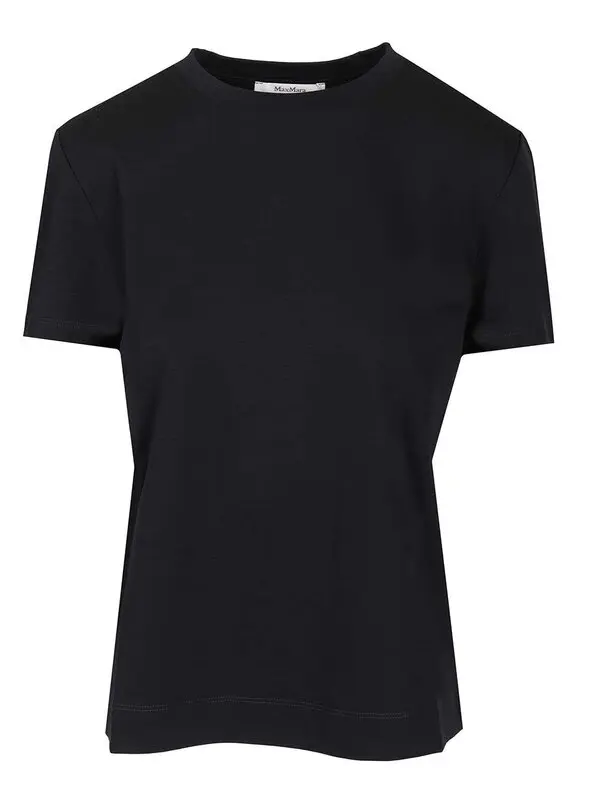 Max Mara Donata Crewneck Cotton T-shirt With Embroidered Logo - Blue