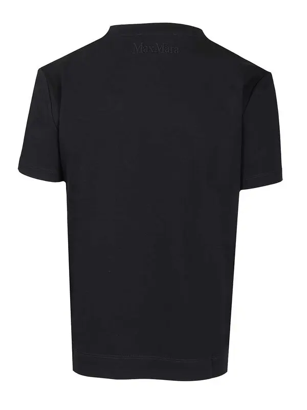 Max Mara Donata Crewneck Cotton T-shirt With Embroidered Logo - Blue