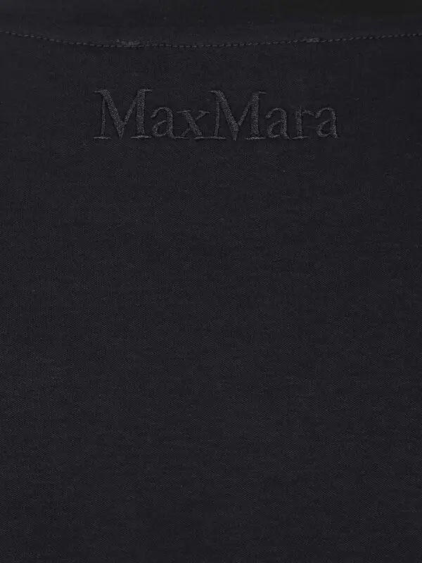 Max Mara Donata Crewneck Cotton T-shirt With Embroidered Logo - Blue