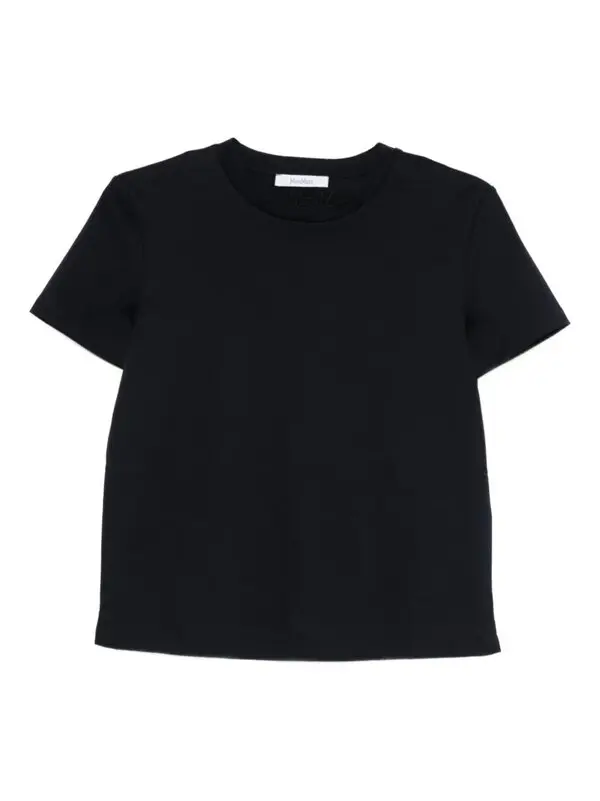 Max Mara Donata Crewneck Cotton T-shirt With Embroidered Logo - Blue
