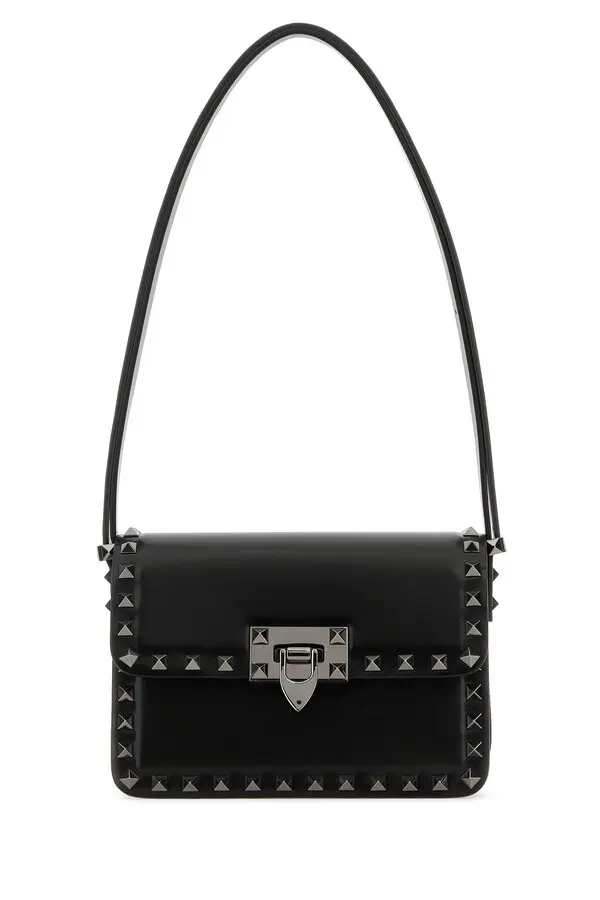 Valentino Garavani Black Leather Studded Flap Shoulder Bag - Multicolor