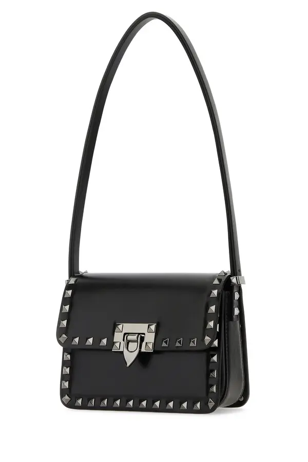 Valentino Garavani Black Leather Studded Flap Shoulder Bag - Multicolor