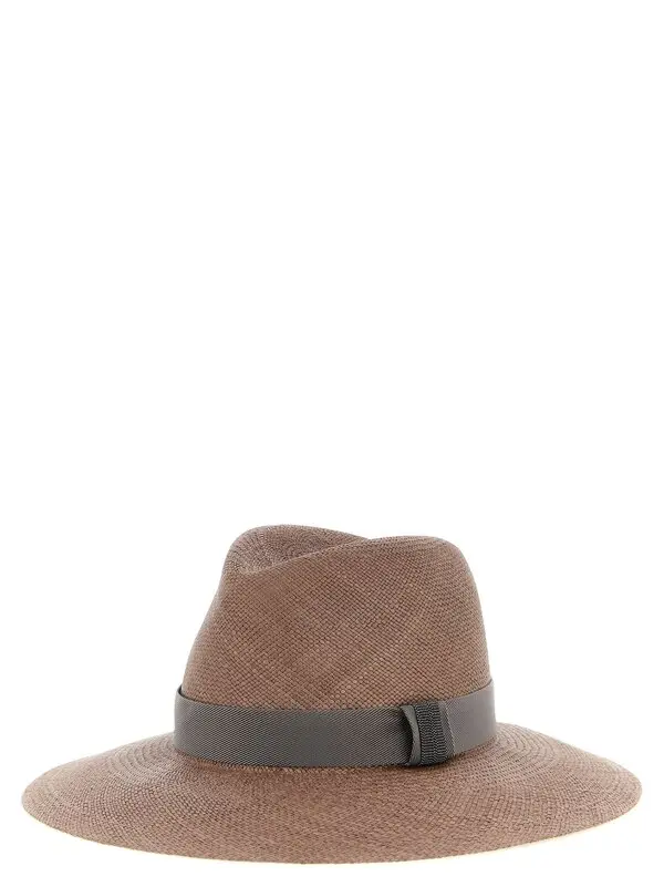 Brunello Cucinelli Precious Leather Band" Wide Brim Straw Hat