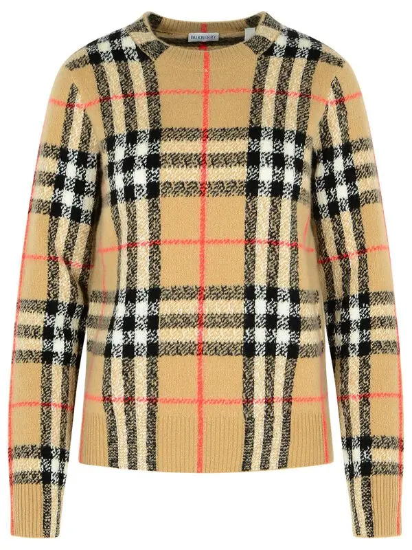 Burberry Constance Check Cashmere And Wool Sweater - Cream