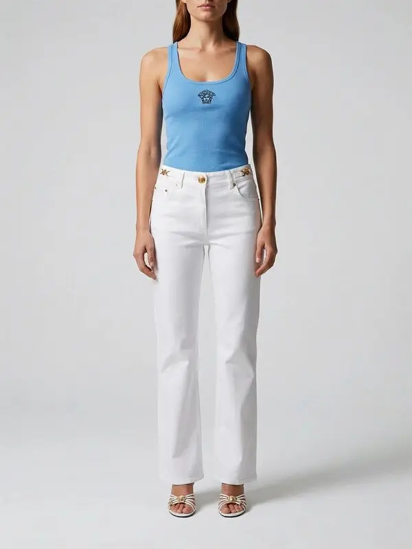 Versace Ribbed Tank Top With Medusa Embroidery