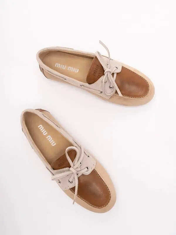Miu Miu Suede And Leather Boat Shoes - Multicolor