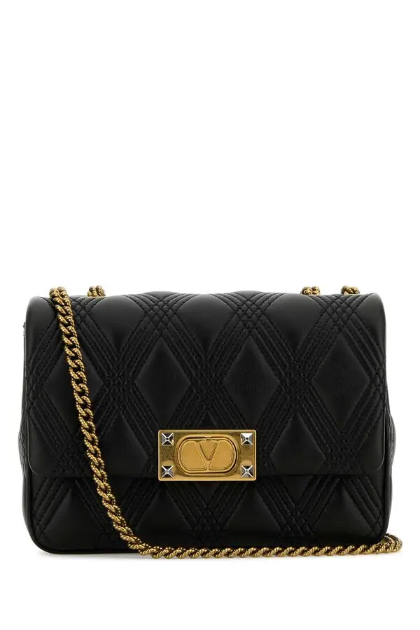 Valentino Garavani Nappa Leather Quilted Shoulder Bag - Black