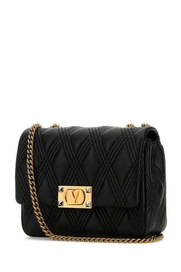 Valentino Garavani Nappa Leather Quilted Shoulder Bag - Black