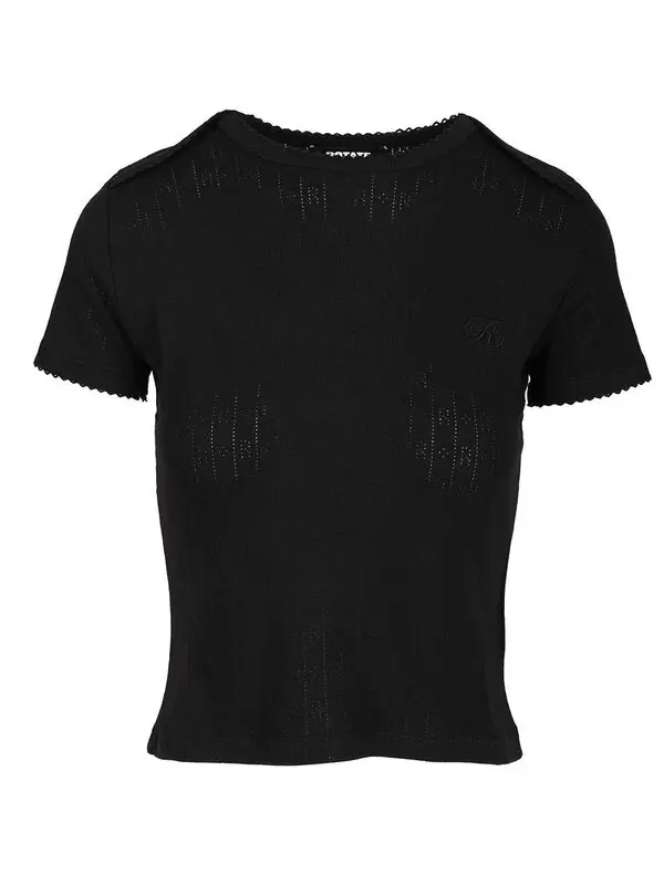 ROTATE BY BIRGER CHRISTENSEN Fitted T-shirt With Lace Detail - Black