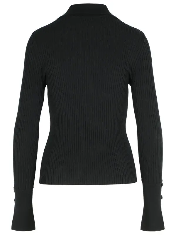 COURREGES Pointed Collar Button Detailed Polyester Blend Sweater - Black