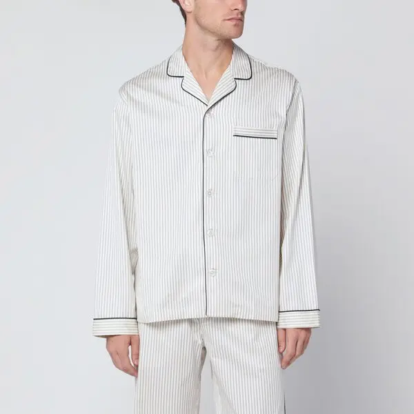 TEKLA Brown And White Striped Pyjama Shirt - Black