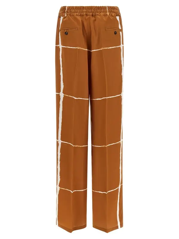 Kiton Silk Satin Graphic Print Wide Leg Trousers