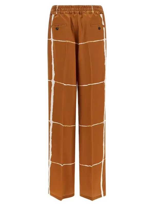 Kiton Silk Satin Graphic Print Wide Leg Trousers
