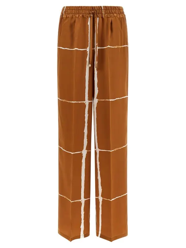 Kiton Silk Satin Graphic Print Wide Leg Trousers - Brown