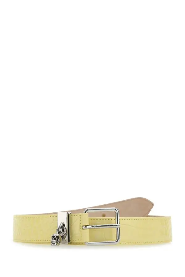 Alexander McQueen Silver Tone Skull Buckle Belt - Yellow