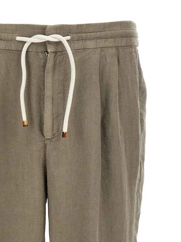 Brunello Cucinelli Linen Drawstring Trousers - Green