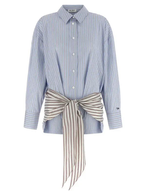 Attico Striped Poplin Shirt Dress With Knot Detail - Blue