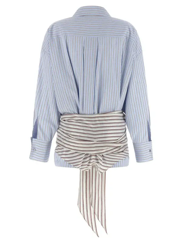 Attico Striped Poplin Shirt Dress With Knot Detail