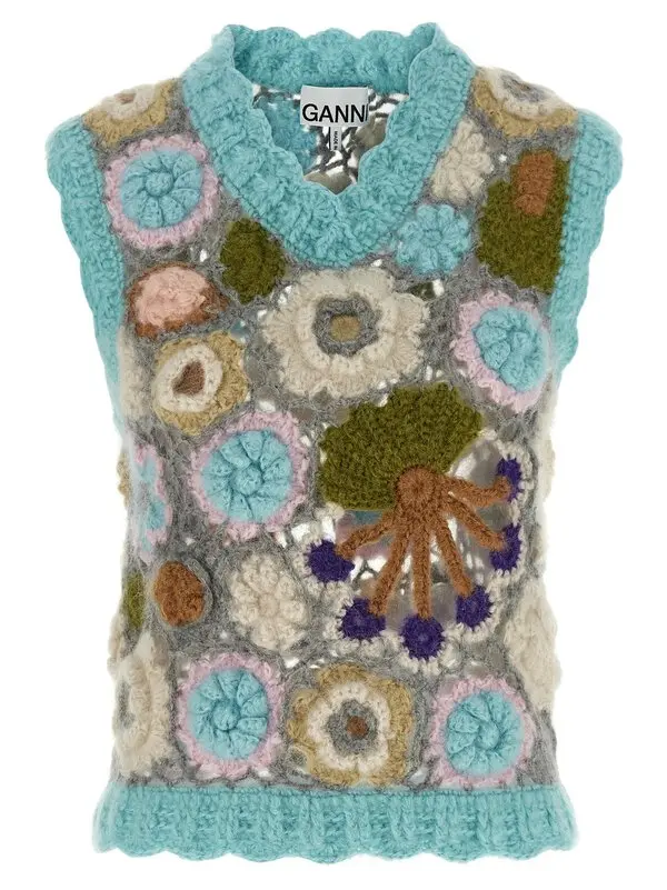GANNI Dreamy Floral Crocheted Vest