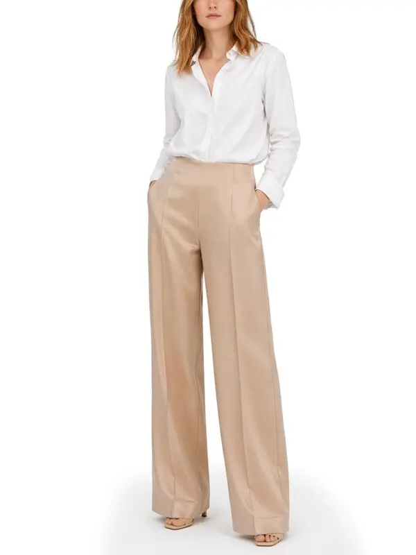 Alberta Ferretti Straight Silk Trousers - Cream