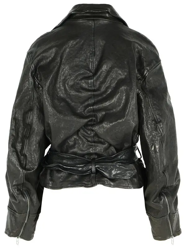 DIESEL® Leather Jacket With Belted Waist