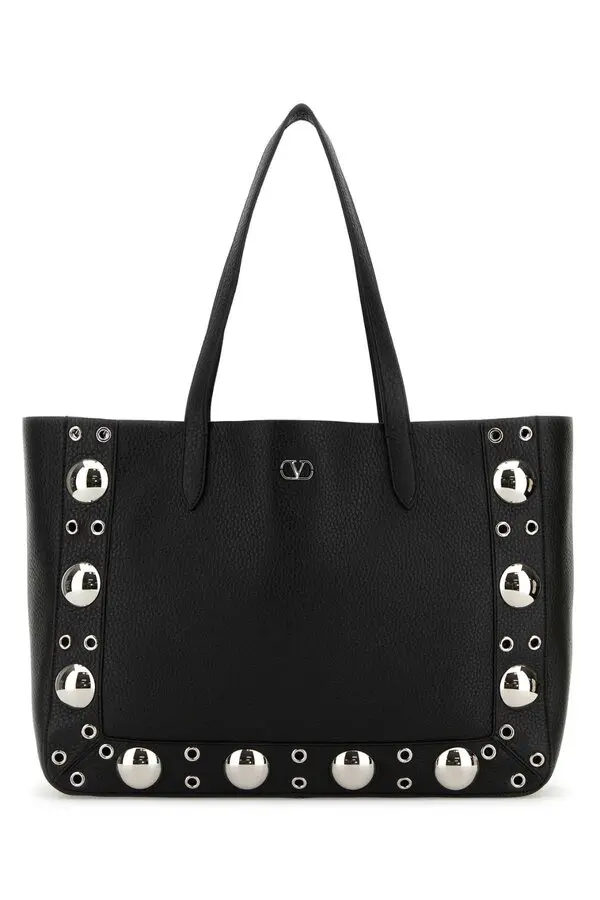 Valentino Garavani Leather Vlogo Signature Shopping Bag - Black