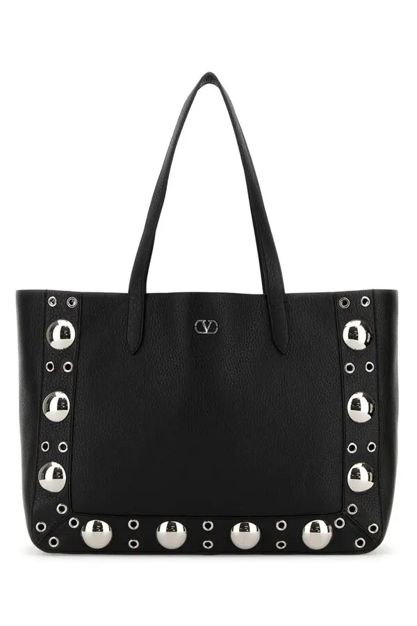 Valentino Garavani Leather Vlogo Signature Shopping Bag - Black