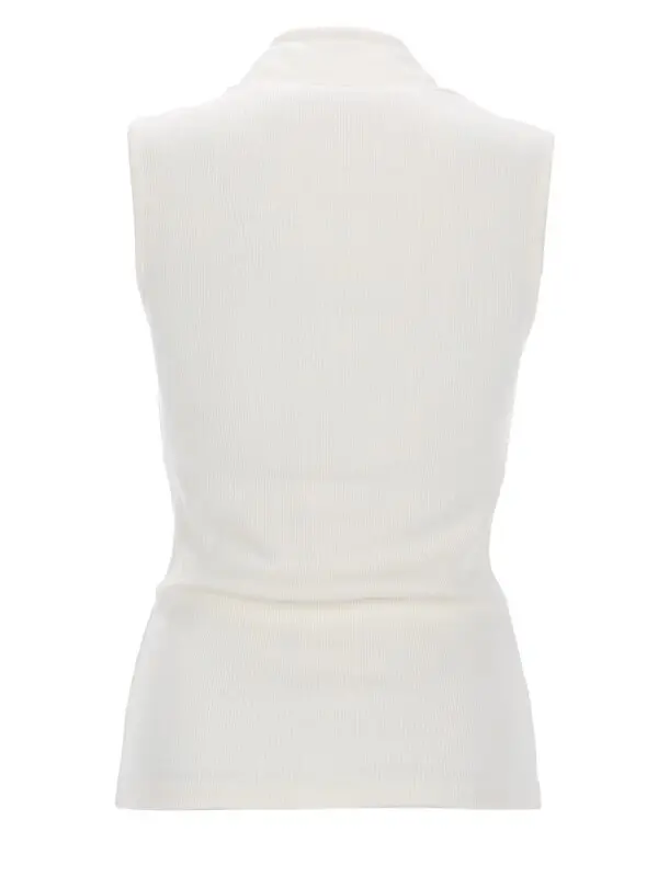 LEMAIRE Asymmetrical Ribbed Top With Scarf Detail - White