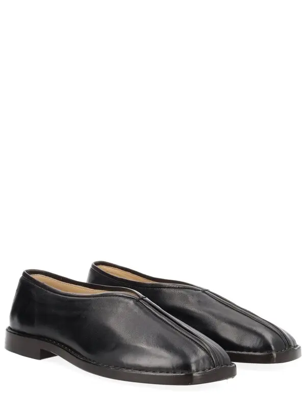 LEMAIRE Flat Piped Leather Slipper - Black