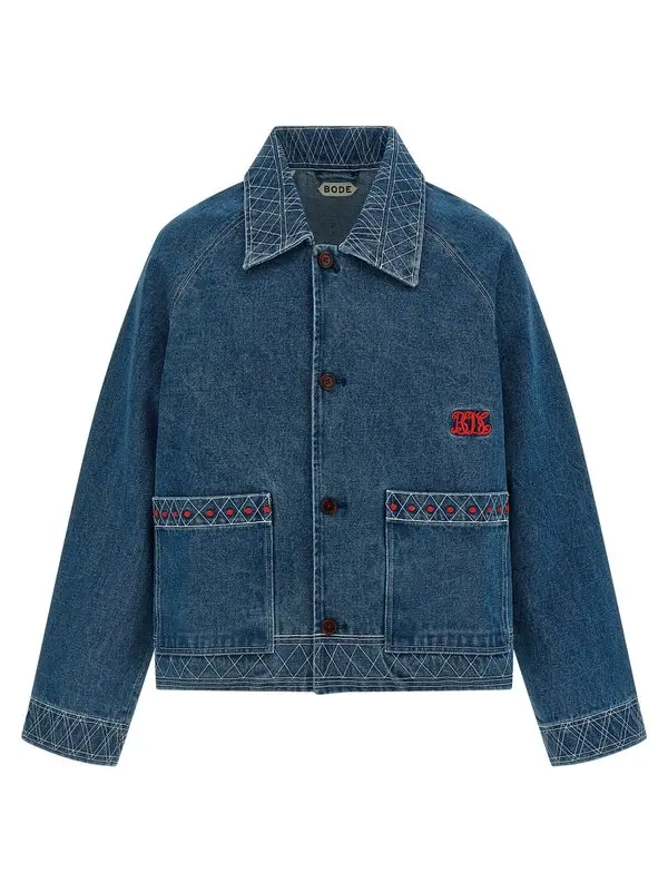 BODE Embroidered Denim Workwear Jacket - Blue