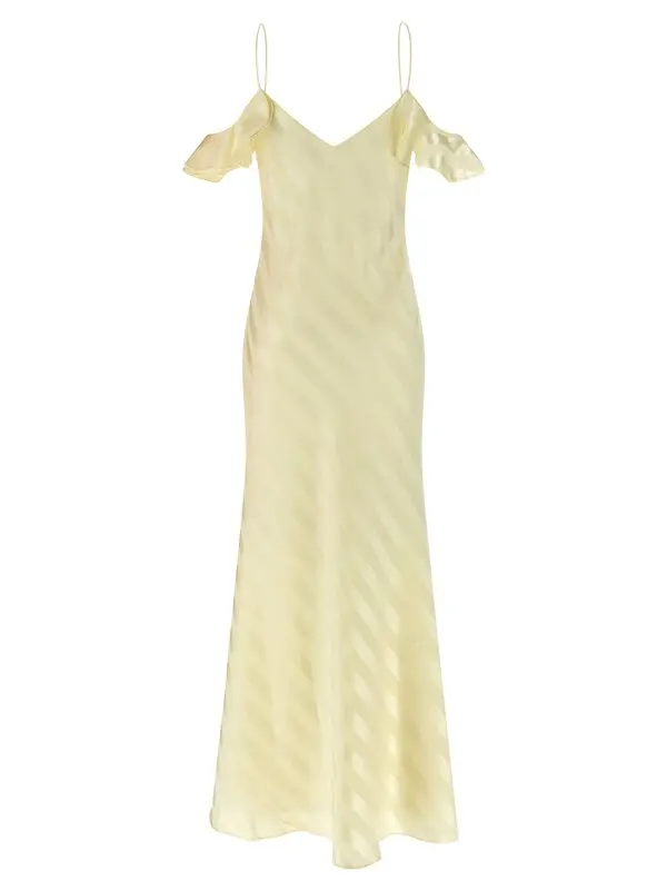 SELF-PORTRAIT Satin Striped Long Dress - Yellow