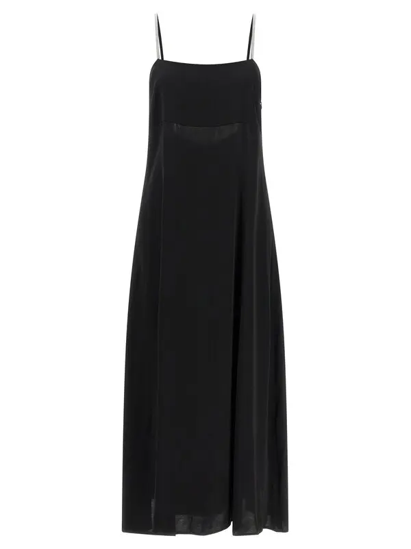 Peserico Pesatico Aurea Long Shiny Satin Dress With Rhinestone Embellishment - Black
