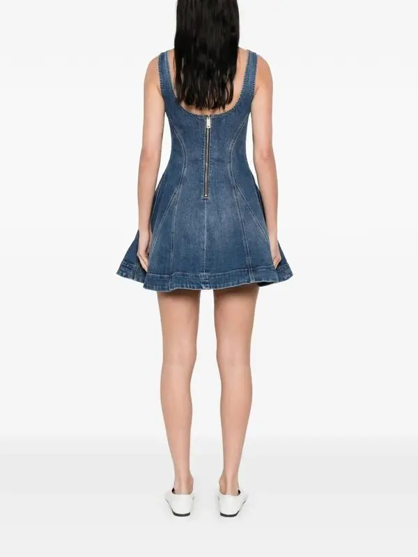 SELF-PORTRAIT Flared Denim Mini Dress