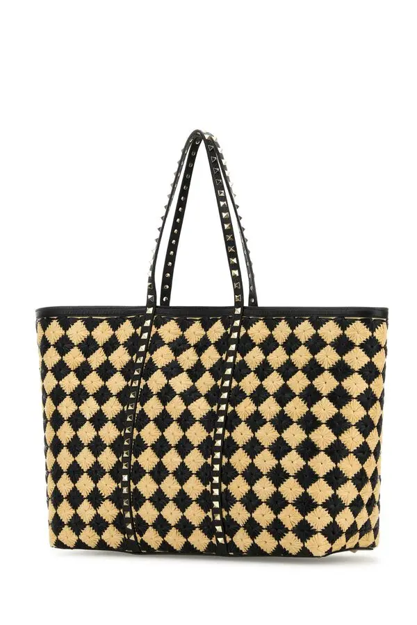 Valentino Garavani Embroidered Raffia Rockstud Shopping Bag